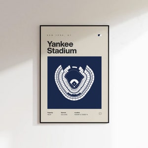 NY Yankees Poster, New York Yankee Stadium Print, Mid Century Modern ...