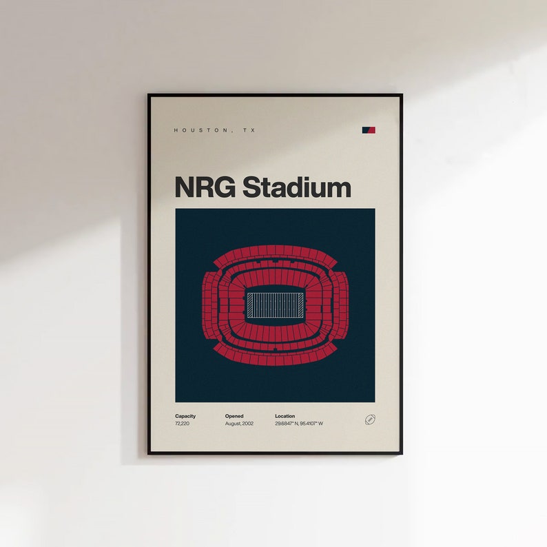 Houston Texans Poster, NRG Stadium Print, Mid Century Modern Football ...