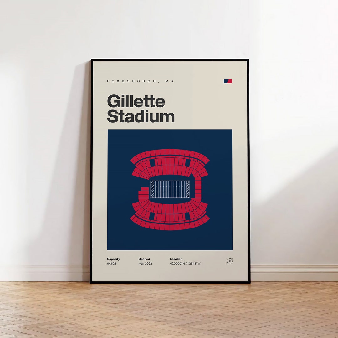 New England Patriots Poster, Gillette Stadium Print, Mid Century Modern ...