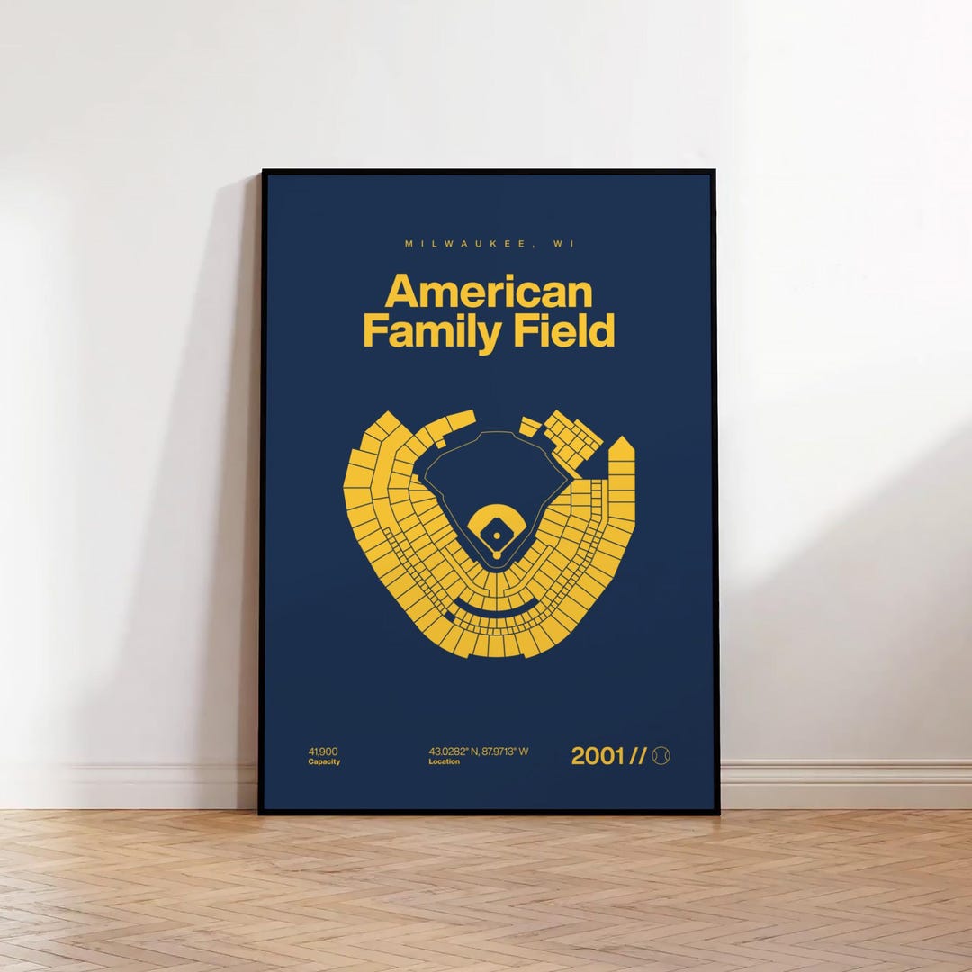 Milwaukee Baseball Poster, American Family Field Print, Mid Century ...