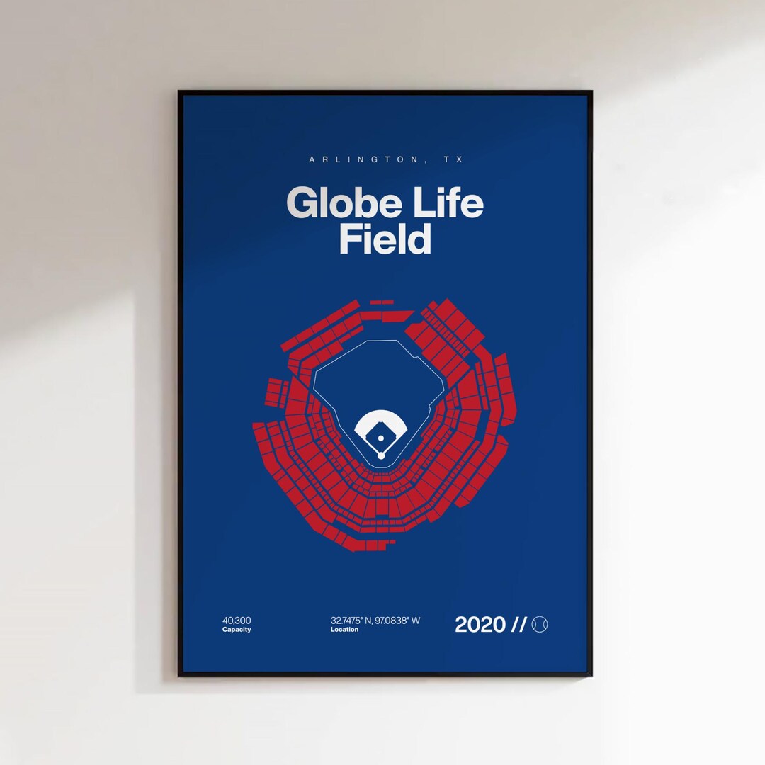 Texas Rangers Poster, Globe Life Field Stadium Print, Mid Century ...