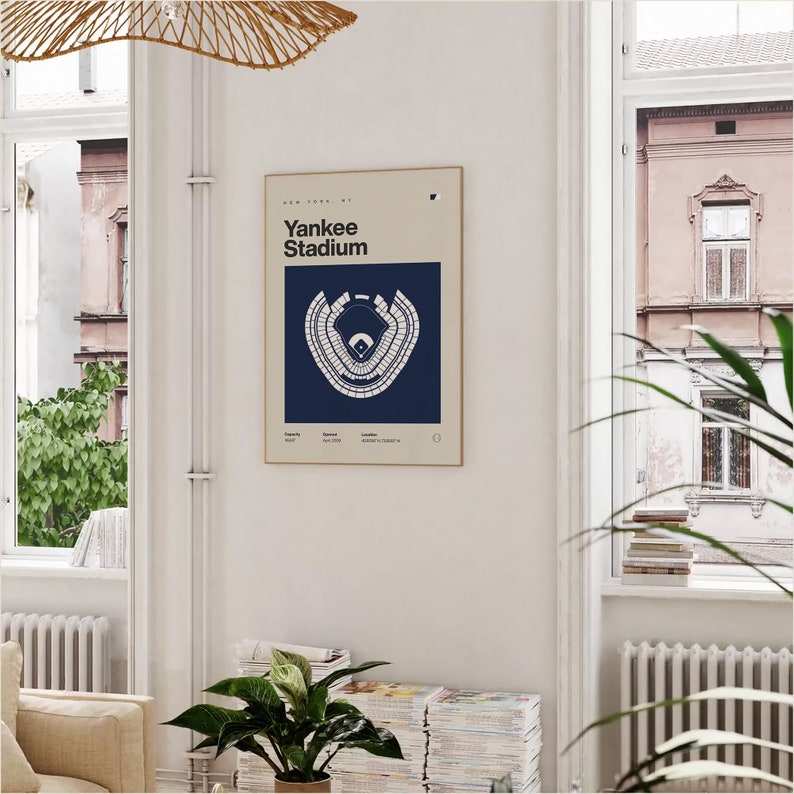 NY Yankees Poster, New York Yankee Stadium Print, Mid Century Modern ...