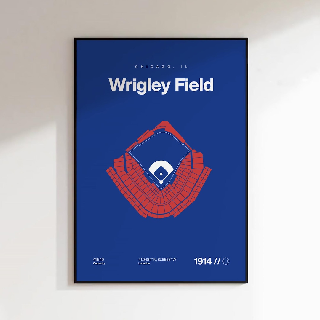 Chicago Cubs Poster, Wrigley Field Stadium Print, Mid Century Modern ...
