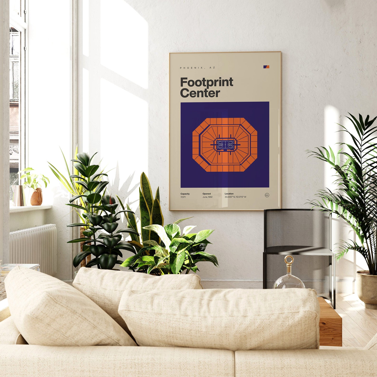Phoenix Suns Poster, Footprint Center Stadium Print, Mid Century Modern ...