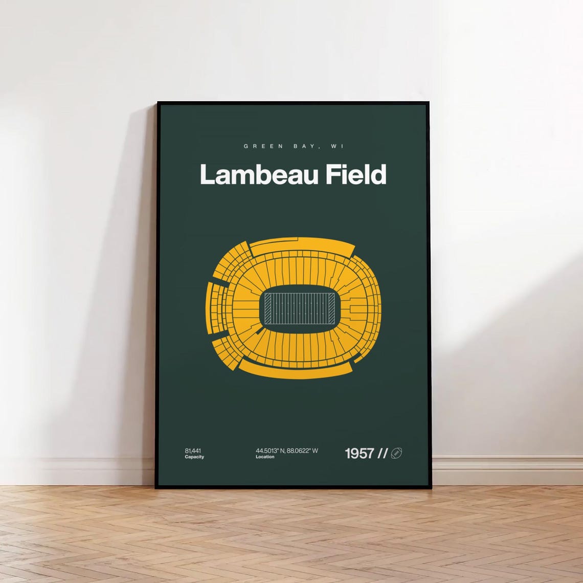Green Bay Packers Poster, Lambeau Field Stadium Print, Mid Century ...