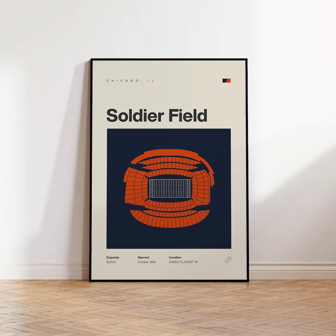 Chicago Bears Poster, Soldier Field Stadium Print, Mid Century Modern ...