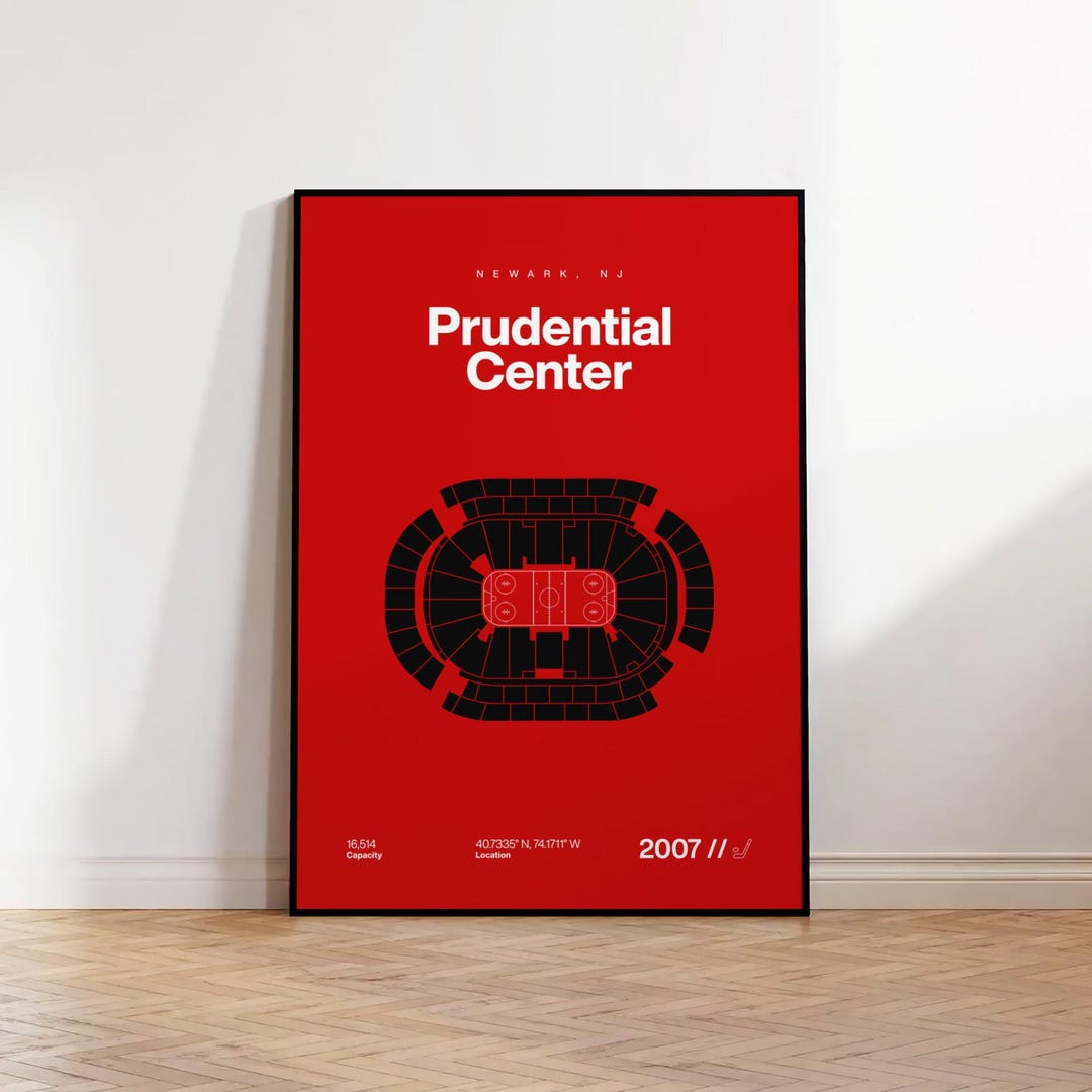 New Jersey Devils Poster, Prudential Center Hockey Print, Mid Century ...