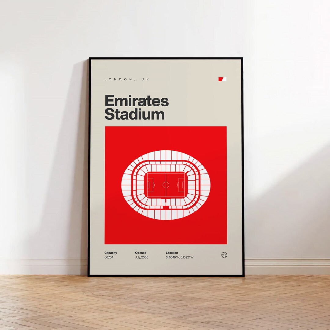 Arsenal Poster, Emirates Stadium Football Print, Mid Century Modern ...