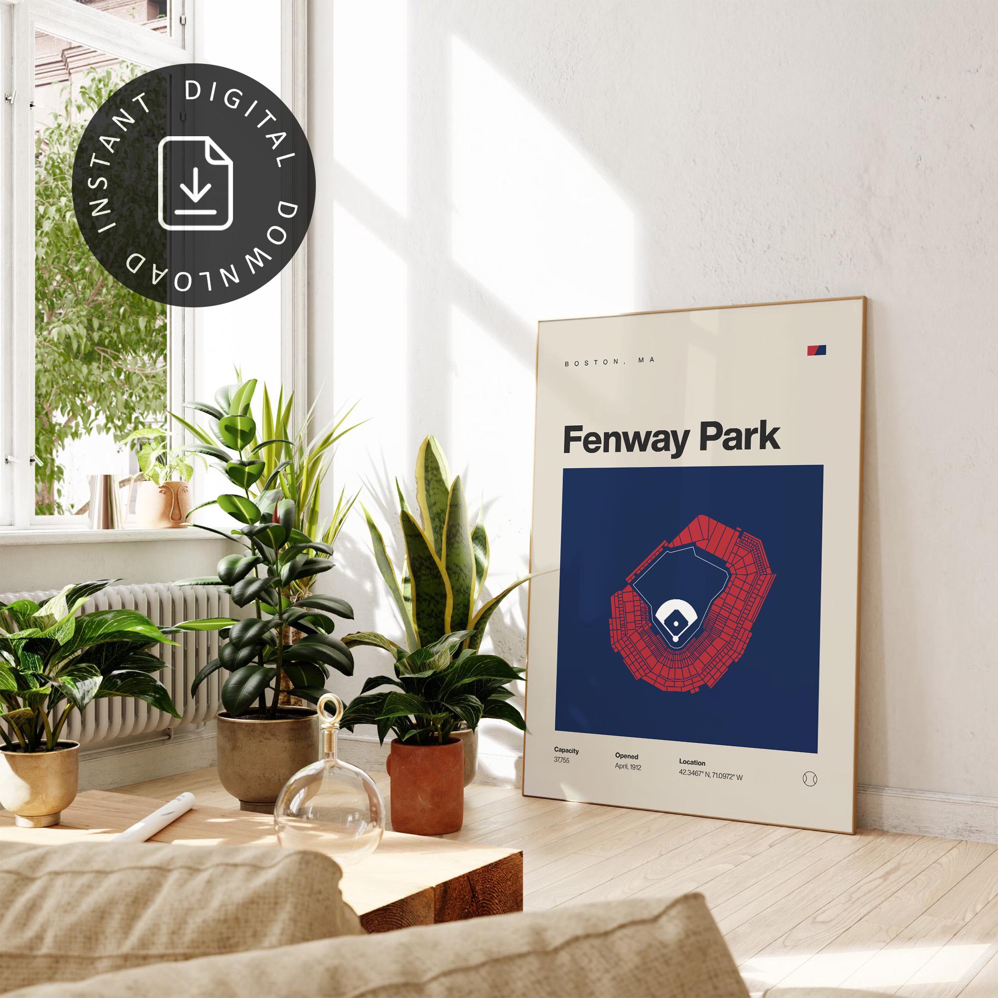 Boston Red Sox Poster, Fenway Park Stadium Print, Mid Century Modern ...