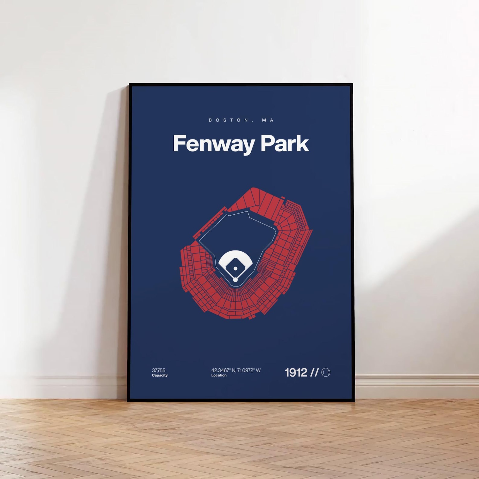 Boston Red Sox Poster, Fenway Park Stadium Print, Mid Century Modern ...