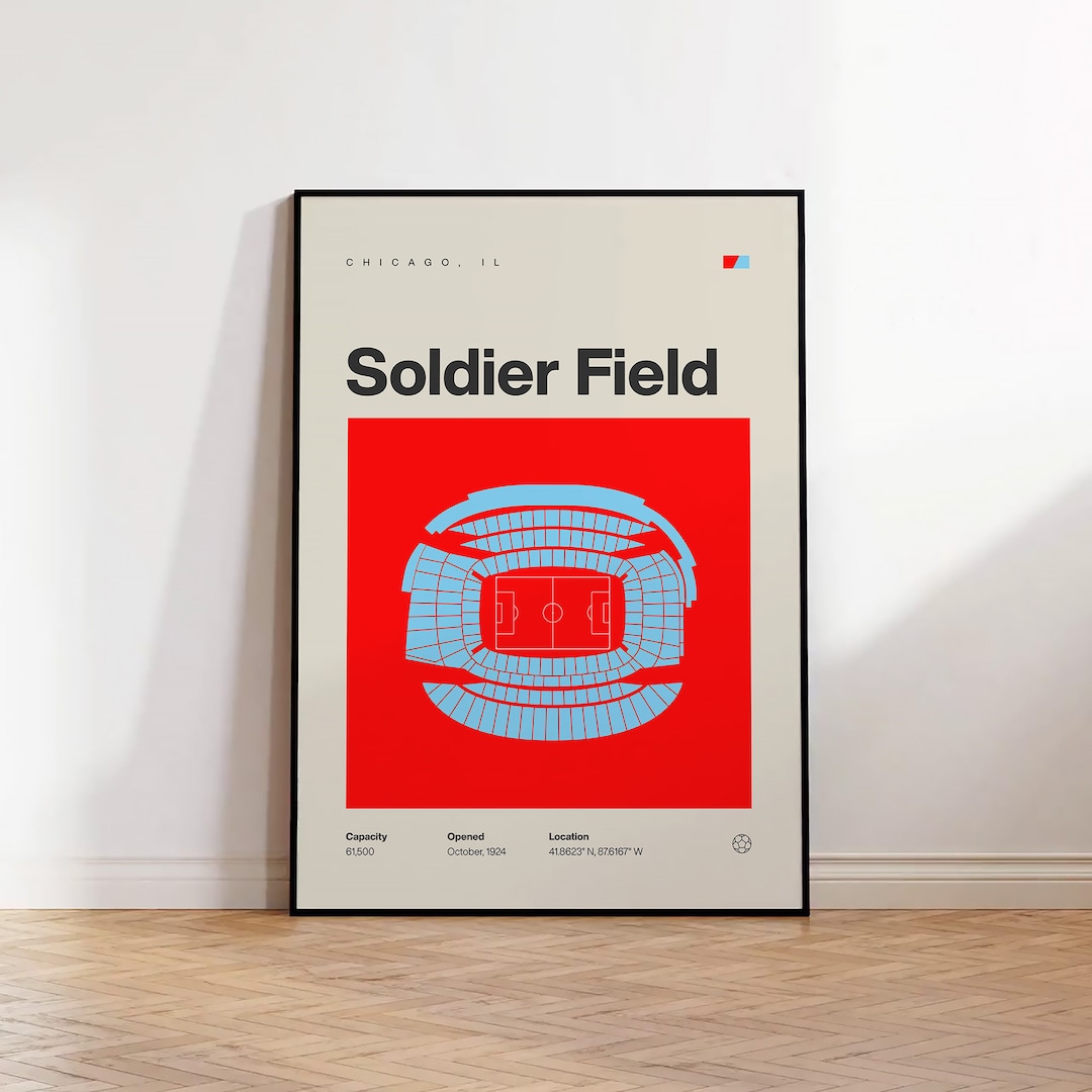 Chicago Fire FC Poster, Soldier Field Print, MLS Poster, Mid Century ...