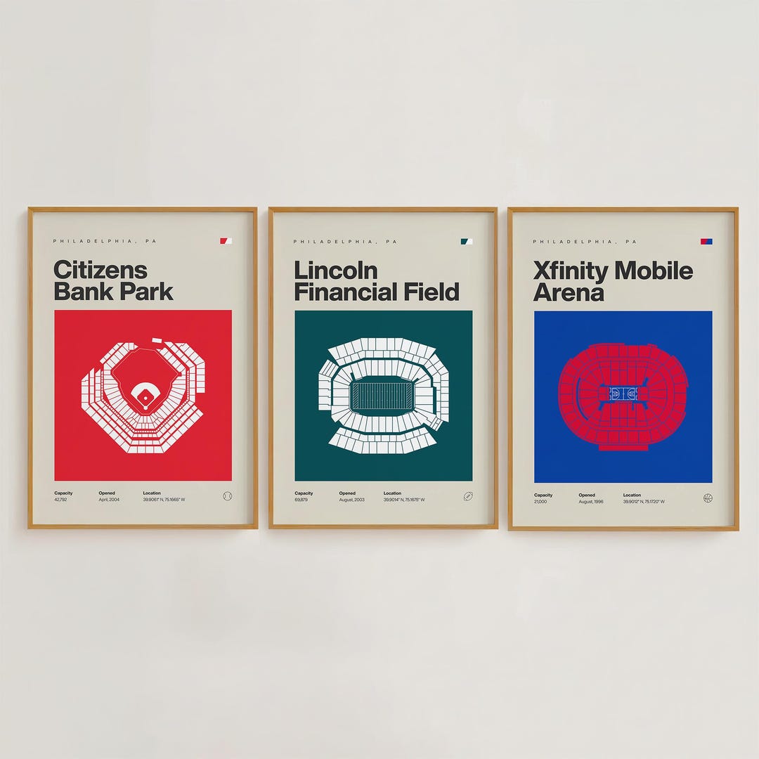 Philadelphia Sports Stadium Print Set | Eagles, Phillies, Sixers ...