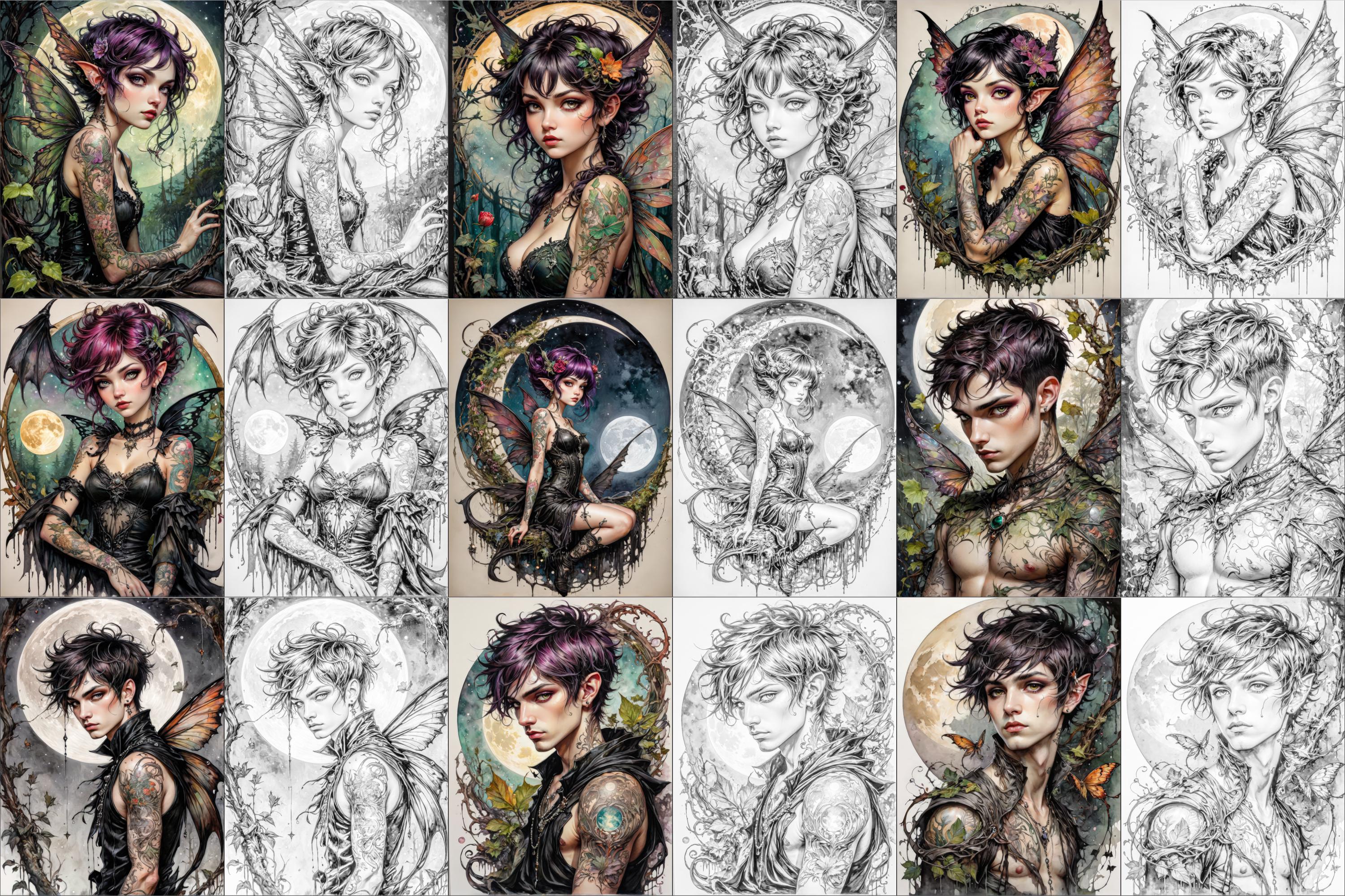 Gothic Fairy Coloring Pages: Sprite Grayscale Art Therapy (PDF) - Etsy