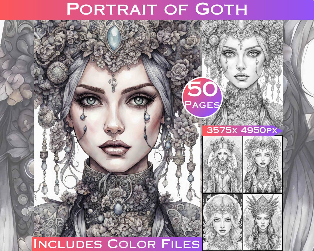 Gothic Beauties Coloring Book: 50 Grayscale Portrait Pages (commercial ...