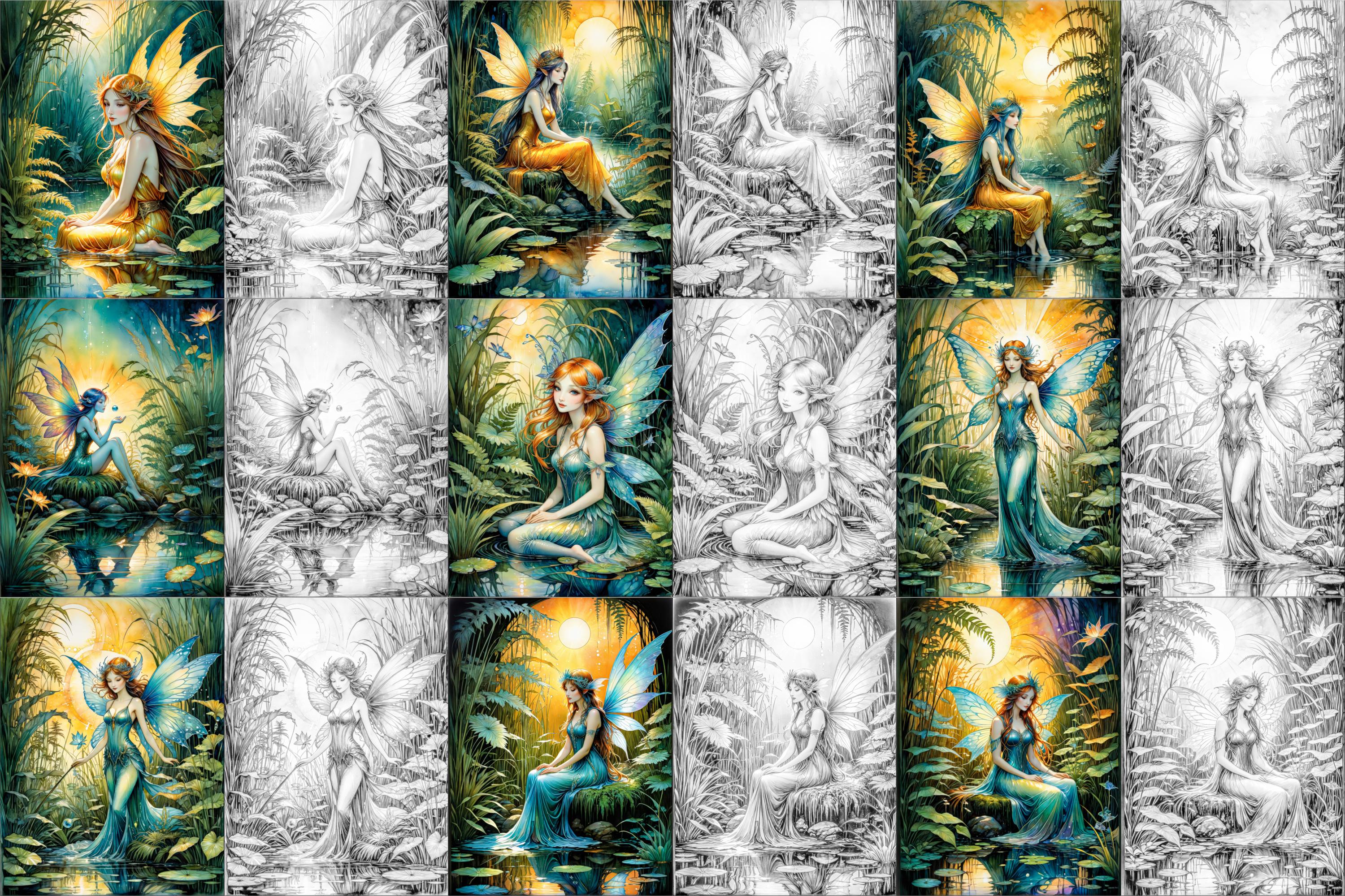 Water Sprite Fairy Grayscale Coloring Book: 33 Mindfulness Pages ...