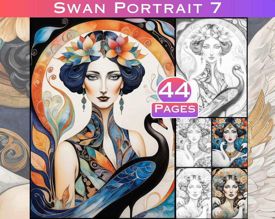 Swan Portrait Grayscale Coloring Book for Adults | 44 Grayscale & Full ...