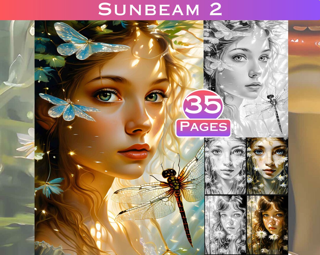 Sunbeam 2 Floral Portraits. A4/A3 Printable Coloring Page for Adults ...