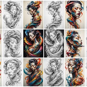 Swirls Calligraphy Portraits Coloring Book to Print at Home. Commercial ...