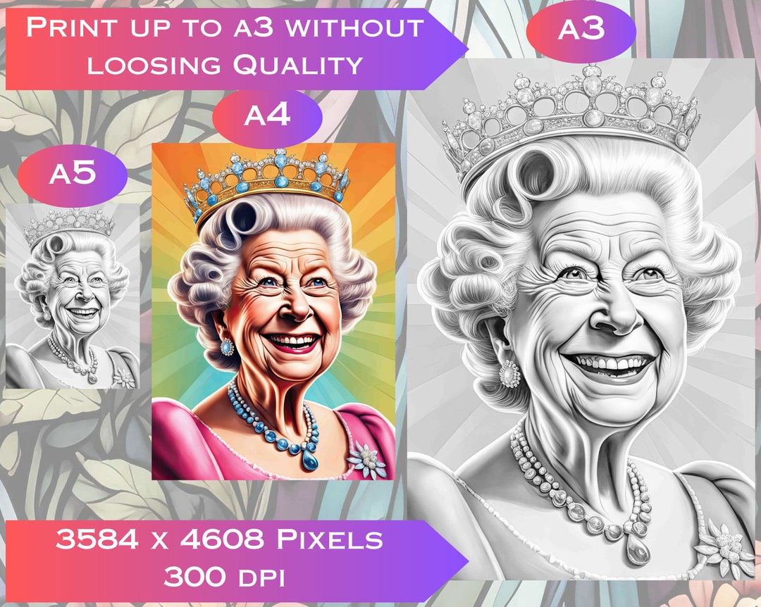 The Queen Mum Really Having Too Much Fun Grayscale Coloring Pages Adult ...