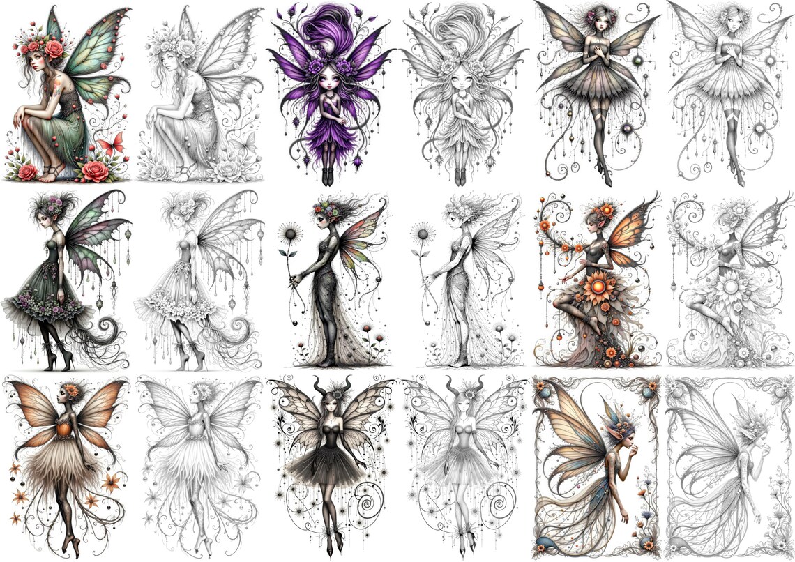 Sprite Fairies Grayscale Adult Coloring Book: 28 Relaxing Pages - Etsy