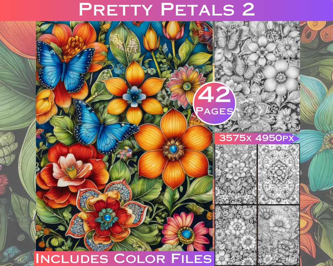 Pretty Petals 2 of 2 Printable Flower Coloring Pages for Adults Petals ...