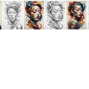 Swirls Calligraphy Portraits Coloring Book to Print at Home. Commercial ...