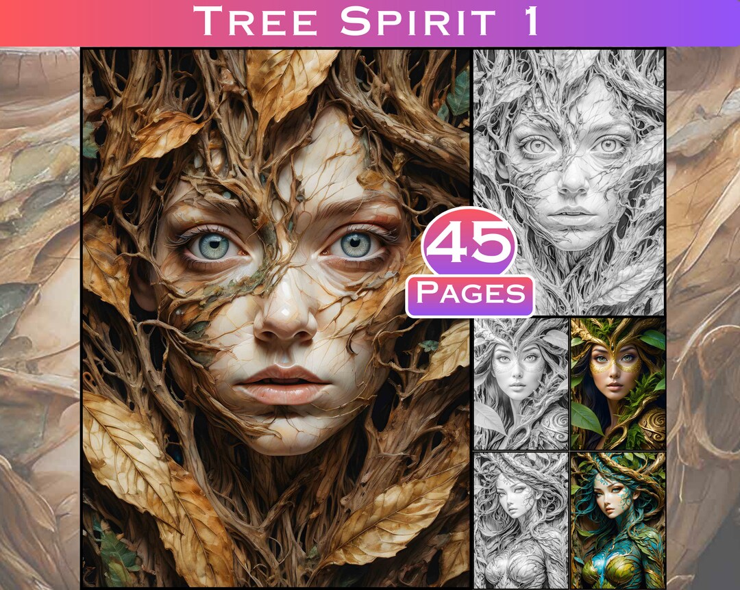 Tree Spirit Coloring Book Printable Grayscale Coloring Book Grayscale ...