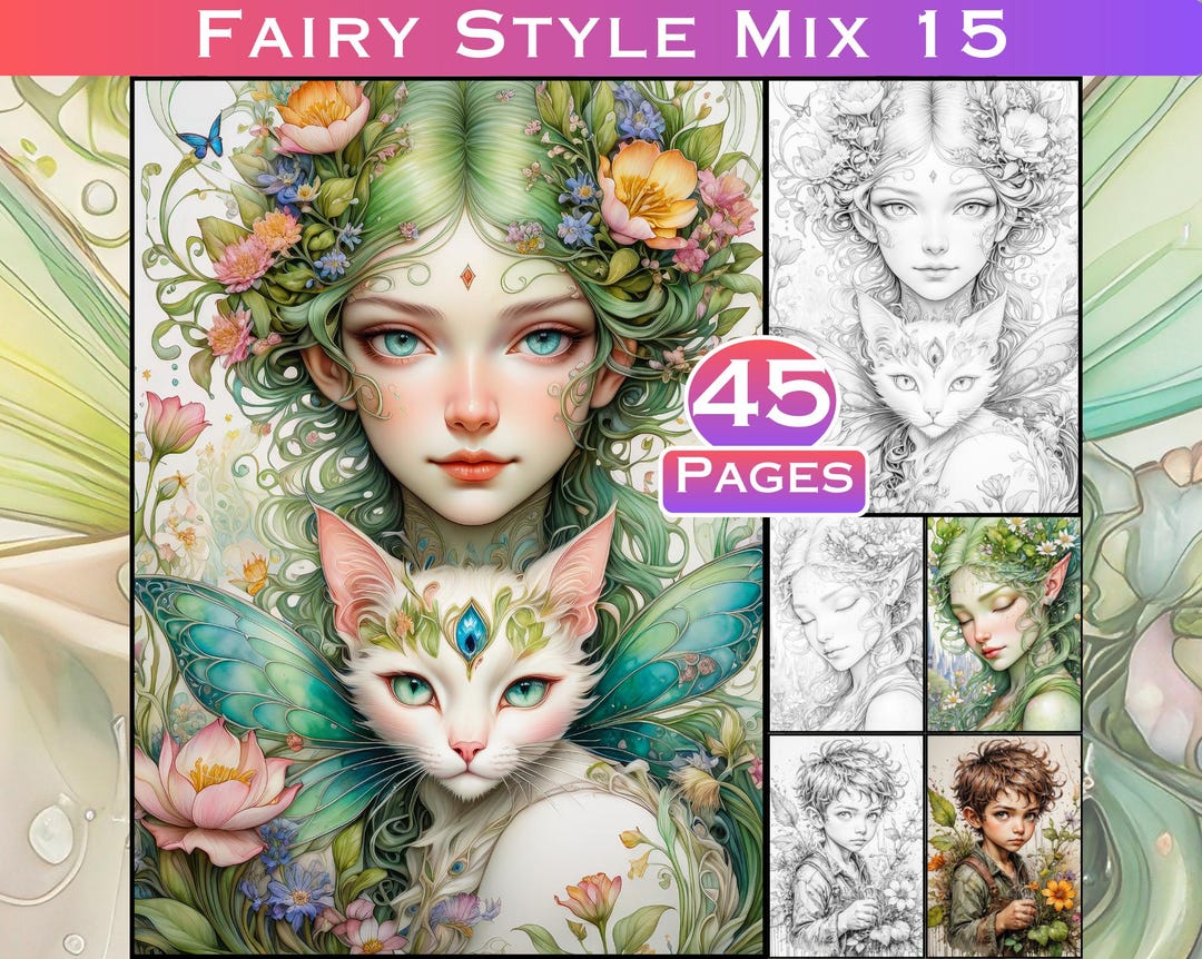 Fairy Grayscale Coloring Pages: 45 Fantasy Art Sheets (digital Download ...