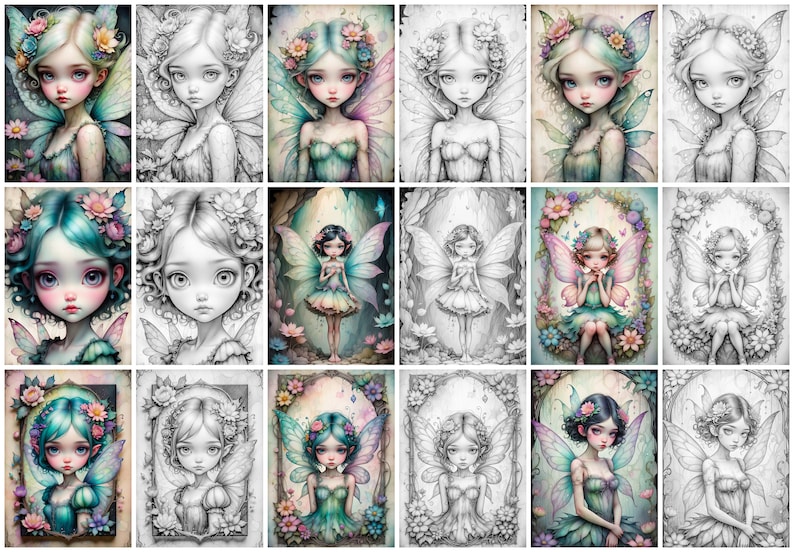 Flower Fairy Grayscale Coloring Book: 45 Fantasy Pages (digital ...