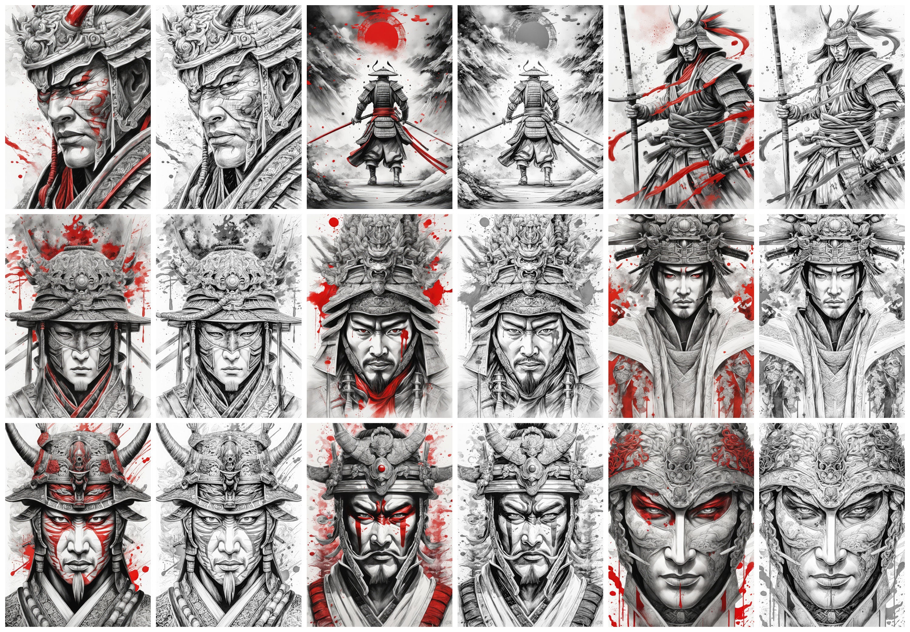 Samurai Warrior Grayscale Coloring Book: 40 Pages, Full Color Reference ...