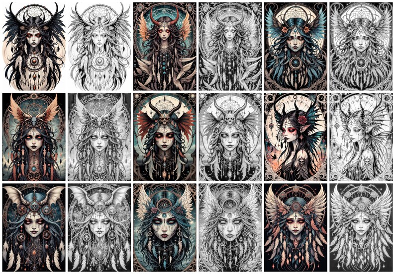 Gothic Sprite Coloring Book: 49 Printable Grayscale Pages (commercial ...