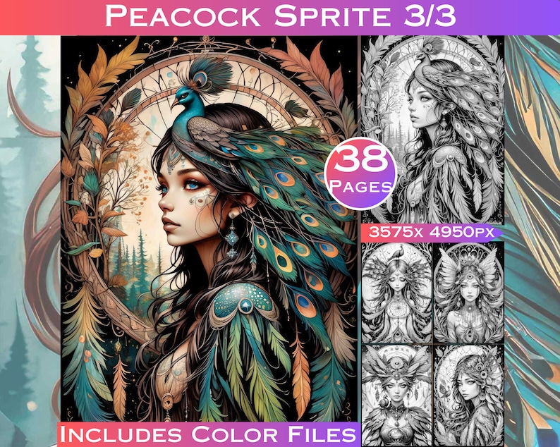 Peacock Sprite Fairy Grayscale Coloring Book: Art Nouveau Adult ...