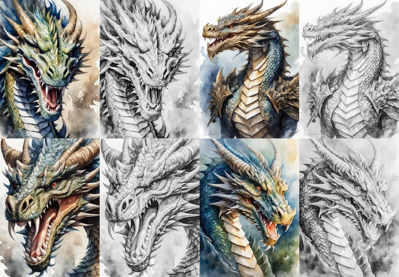 Majestic Dragons Grayscale Coloring Book: 31 Fantasy Pages (commercial ...