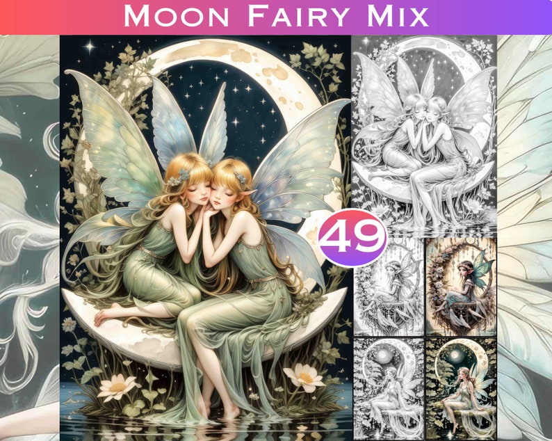 Moon Fairy Grayscale Coloring Book: 49 Fantasy Pages (digital Download ...