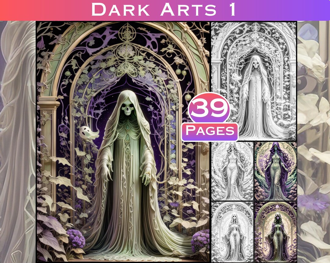 Dark Arts 1 Gothic Grayscale Adult Coloring Book 39 Pages of Mysterious ...