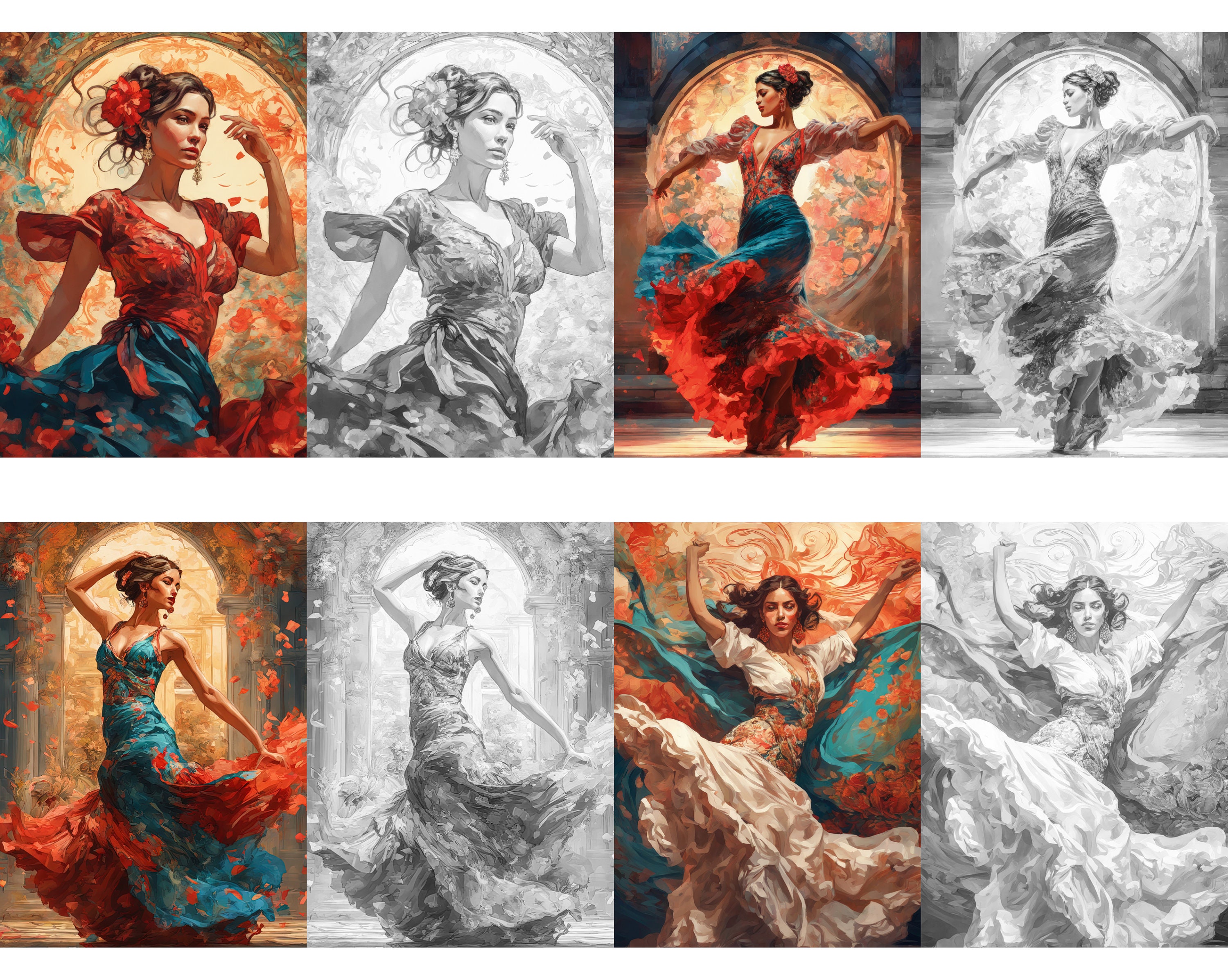 Flamenco Dancer Coloring Book: Rhythmic Passion, Relaxing Art (36 Page ...