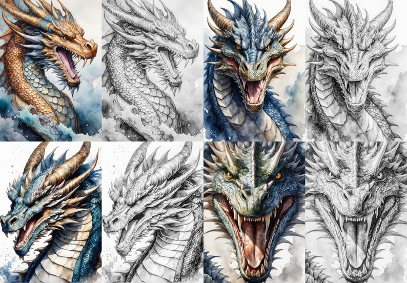 Majestic Dragons Grayscale Coloring Book: 31 Fantasy Pages (commercial ...