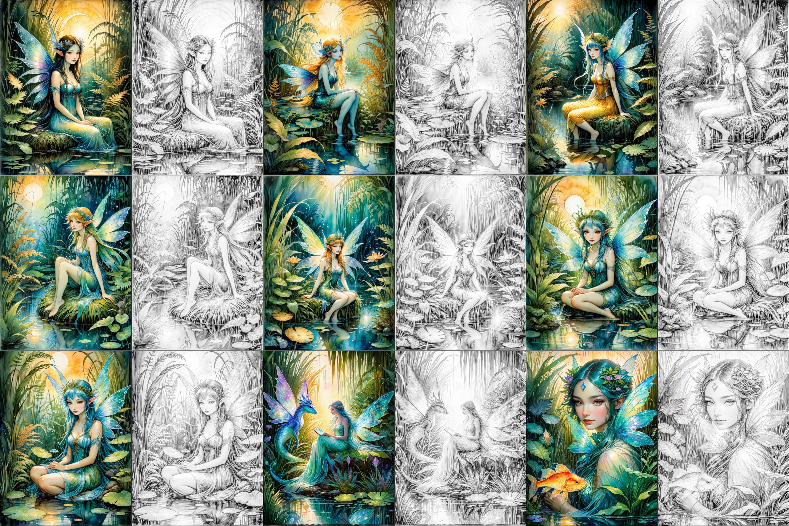 Water Sprite Fairy Grayscale Coloring Book: 33 Mindfulness Pages ...