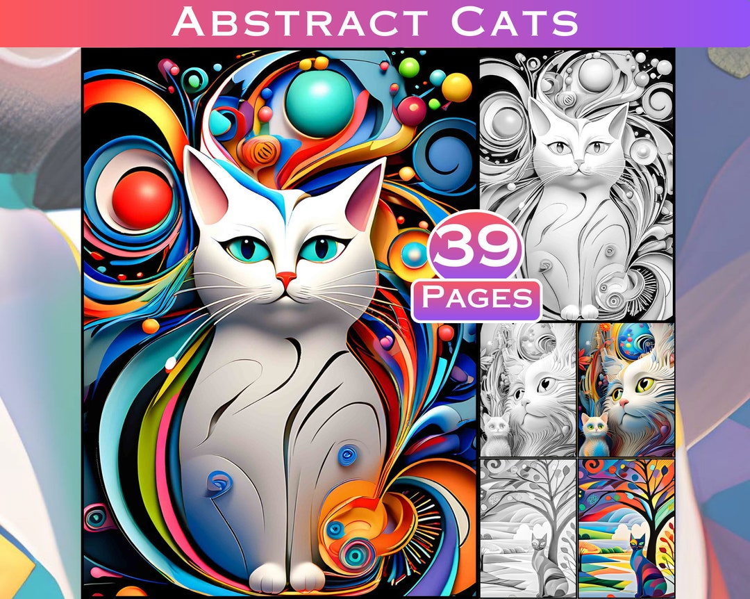 Abstract Cat Coloring Pages: 39 Grayscale Designs (PDF) - Etsy