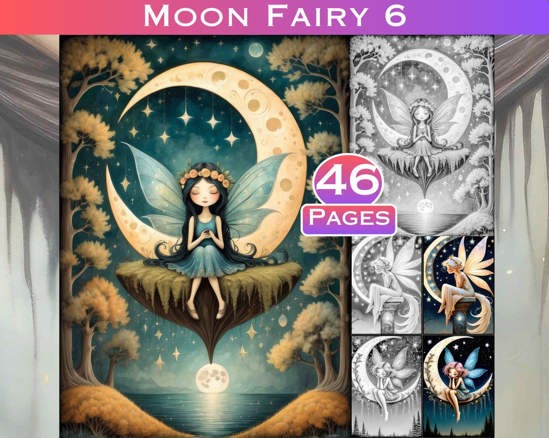 Moon Fairy Grayscale Coloring Book: 46 Fantasy Pages (digital Download ...