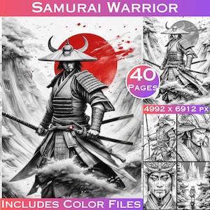 40 Samurai Warrior Grayscale Coloring Book Full Color Files Included ...