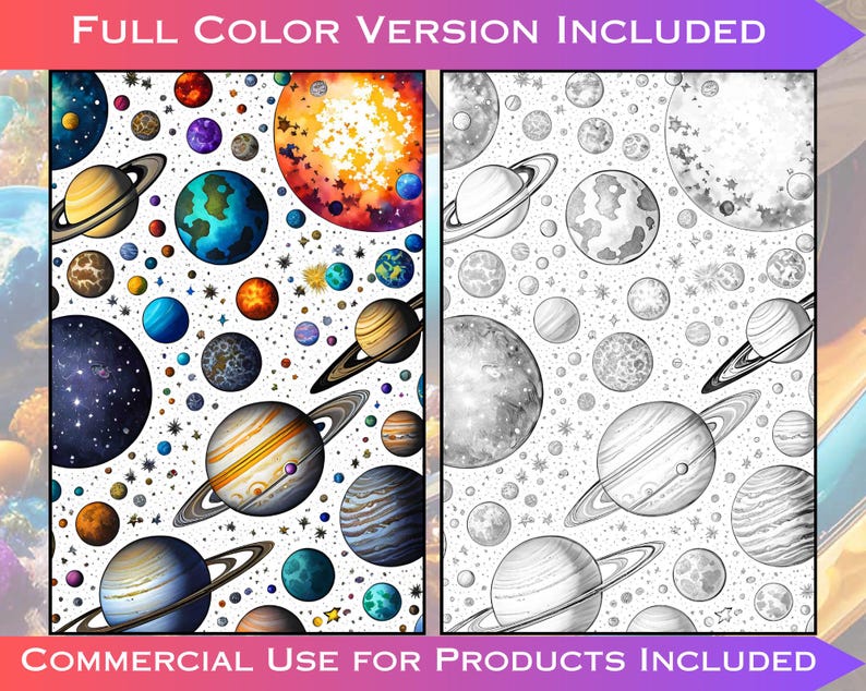 Planets Coloring Pages: Grayscale Solar System Art Therapy (PDF) - Etsy