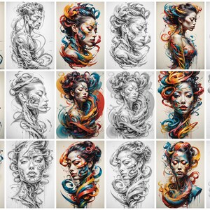 Swirls Calligraphy Portraits Coloring Book to Print at Home. Commercial ...