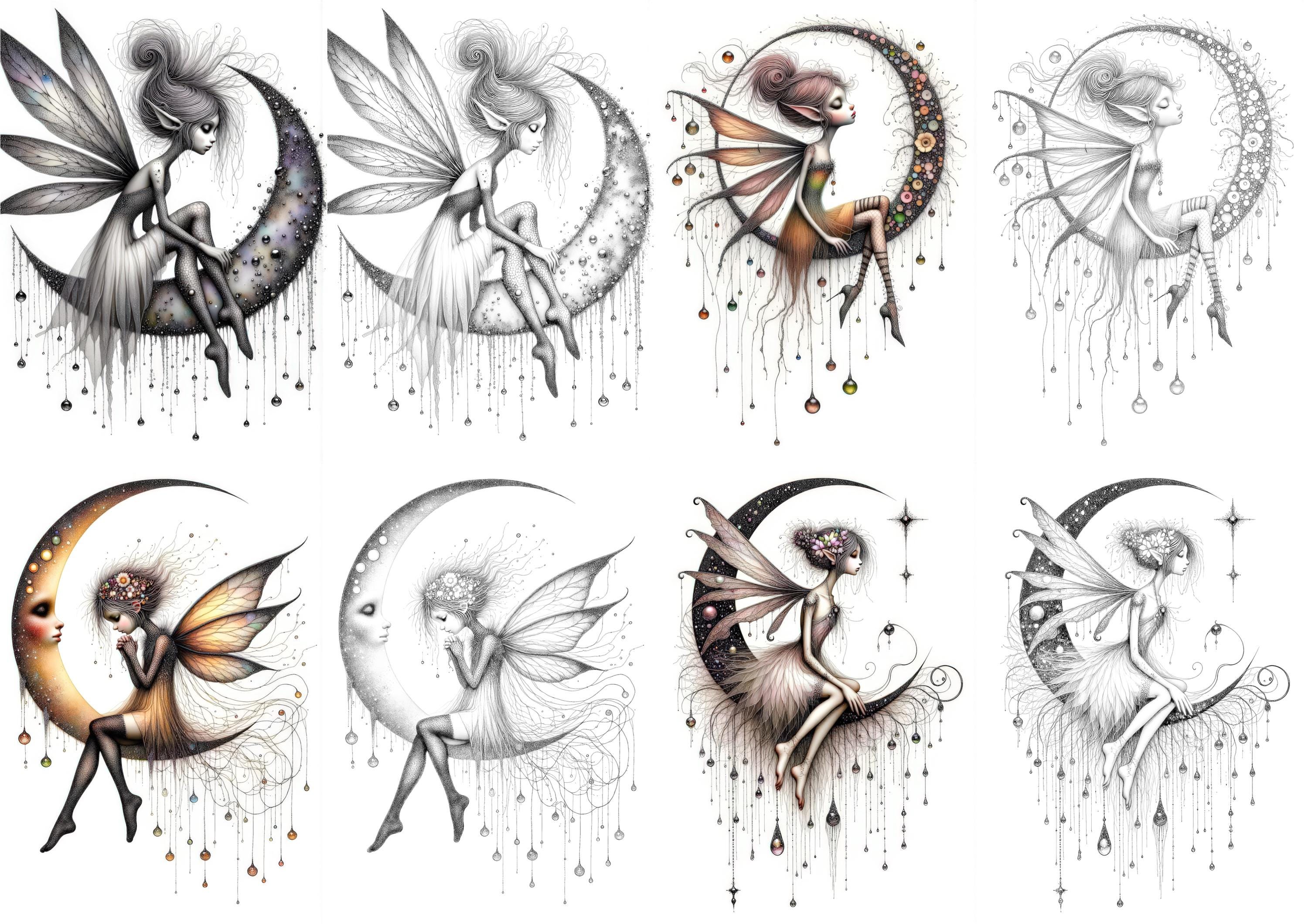 Half Moon Gothic Sprite Fairies Grayscale Adult Coloring Book: 38 ...