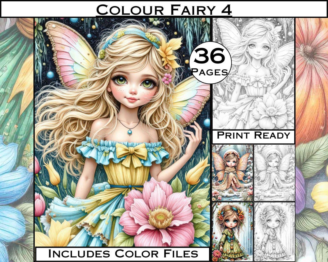 Whimsical Fantasy Fairy Coloring Book 4 of 6 Books, 36 Pages Each - Etsy