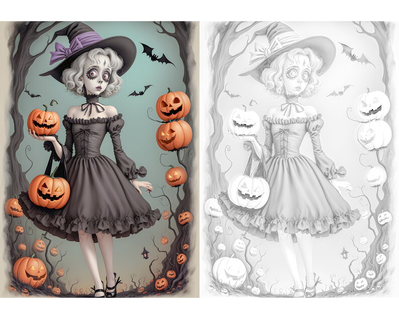 30 Tim Burton Witches Coloring Pages. Full Color Plus - Etsy