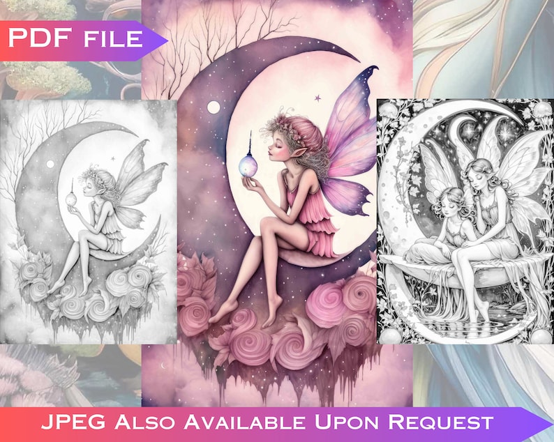 Moon Fairy Grayscale Coloring Book: 49 Fantasy Pages (digital Download ...
