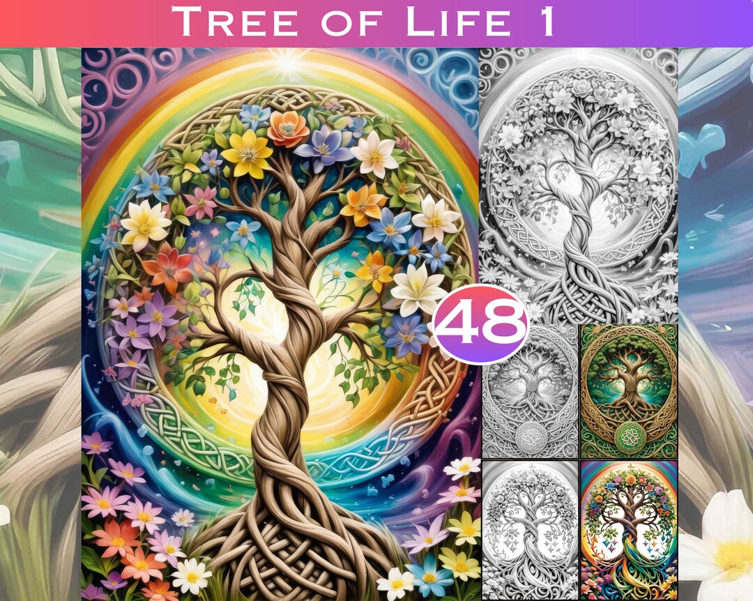 Tree of Life Coloring Book Printable Grayscale Coloring Book Grayscale ...