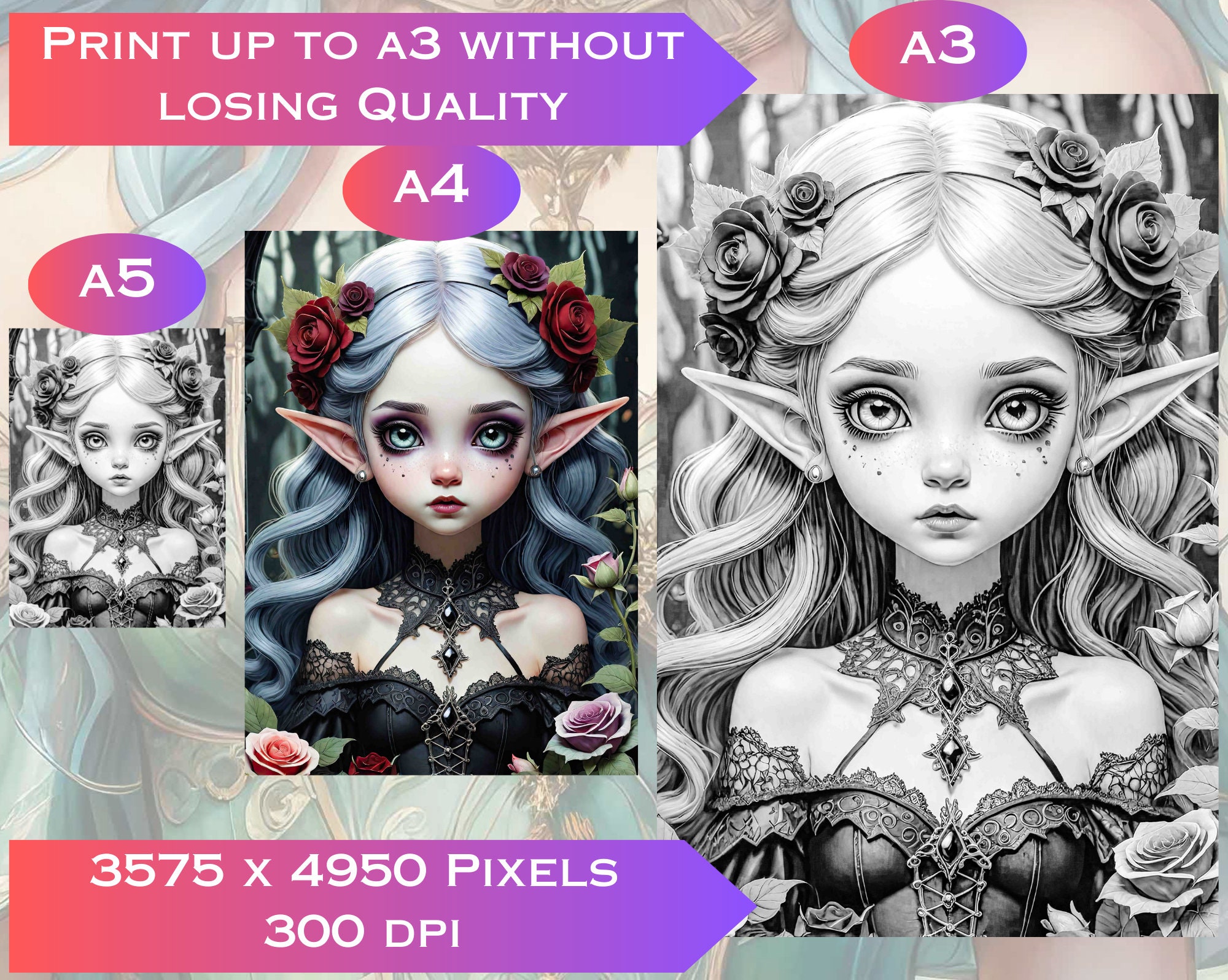 Gothic Fantasy Grayscale Coloring Book: 51 Printable Pages (commercial ...