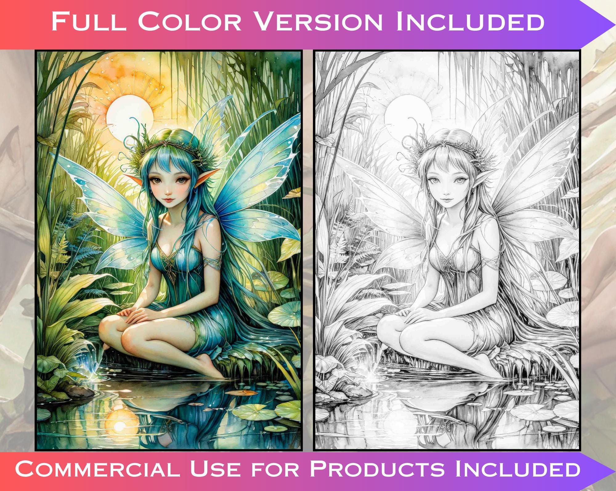 Water Sprite Fairy Grayscale Coloring Book: 33 Mindfulness Pages ...